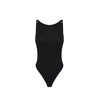 Elisabetta Franchi Femme, Tops, Noir, Taille: 38 FR Bodysuit en jersey cr&ecirc;pe avec d&eacute;tails logo