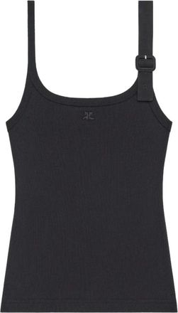 Courr&egrave;ges Femme, Tops, Noir, Taille: 38 FR 90S buckle-detail ribbed tank top