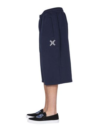 Kenzo Cotton-Blend Jogger Shorts - Blue
