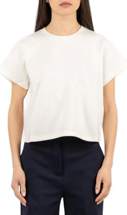 Elisabetta Franchi Femme, Sweatshirts et sweats &agrave; capuche, Blanc, Taille: 42 FR Logo T-shirt