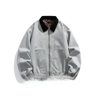 Generic NYSBH Blouson vintage en pur coton pour homme avec col imprim&eacute; veste en jean pour printemps et automne, bleu clair, 6XL