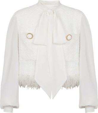 Balmain Femme, Blouses et Chemises, Blanc, Taille: 36 FR Veste en tweed et cr&ecirc;pe