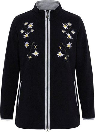Ulla Popken Sweatjacke Trachten-Fleecejacke Edelwei&szlig;-Stickerei