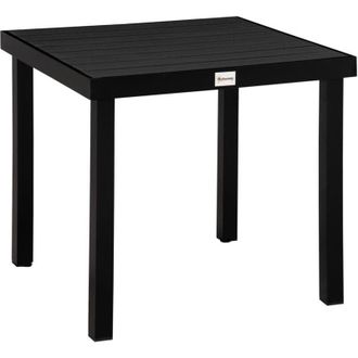 OUTSUNNY Table de jardin 2 personnes dim. 78 x 78 x 74 cm aluminium noir plastique effet bois noir
