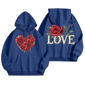 Generic Sweat &agrave; capuche &agrave; manches longues pour la Saint-Valentin 2026 pour femme (2), bleu, XXL