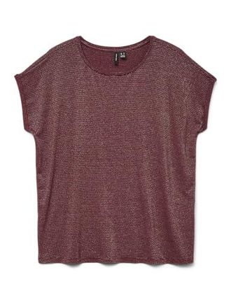 Vero Moda Femme Glitter Short Sleeve T-Shirt Vmlava GA JRS Noos Top Stripe, Rouge, L EU