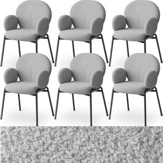 TecTake 6er Set Esszimmer Stuhl mit Armlehne, modernes K&uuml;chenm&ouml;bel mit Boucl&eacute; Teddystoff Bezug, Esszimmerst&uuml;hle Wohnzimmer Sessel, Dining Chair, K&uuml;chenst&uuml;hle 