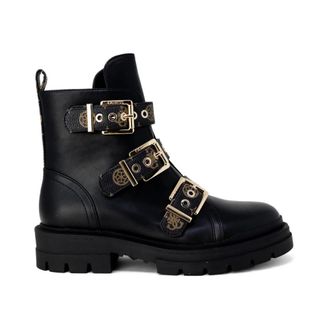 Guess Schwarze Schnallen Kn&ouml;chelstiefel Flacher Stil - - Shoes - Damen - Schwarzk - 38 EU