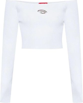 Diesel Femme, Tops, Blanc, Taille: 42 FR Top court &agrave; manches longues et &eacute;paules d&eacute;nud&eacute;es en maille c&ocirc;tel&eacute;e