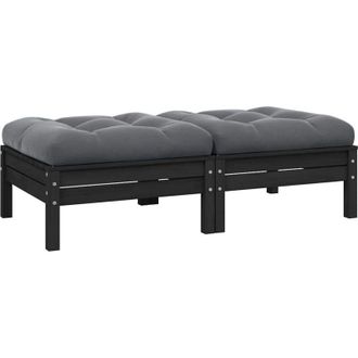 vidaXL Canap&eacute; 2 places de jardin et coussins Noir Bois de pin solide