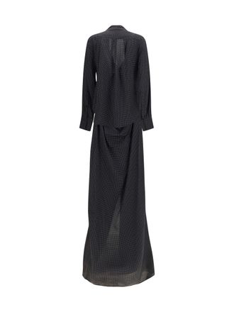 SA SU PHI Womens Criss Cross Polka-Dot Silk Crepe De Chine Long Dress Micro Pois B-N B/n