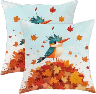 Generic Niedlicher Herbstvogel Zierkissenbez&uuml;ge Weich Dekokissen Komfort Kissenbezug F&uuml;r Bett Schlafzimmer Sofa 45X45Cm 2Er Set