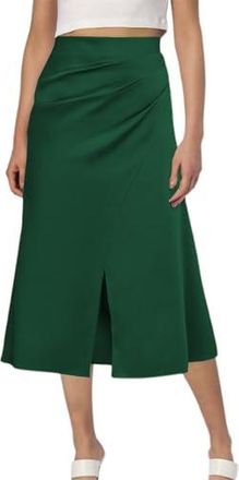 Generico Robe de soir&eacute;e en satin avec taille haute pliss&eacute;e, ouverture et fermeture &eacute;clair pour femme Noir, vert, X-Large