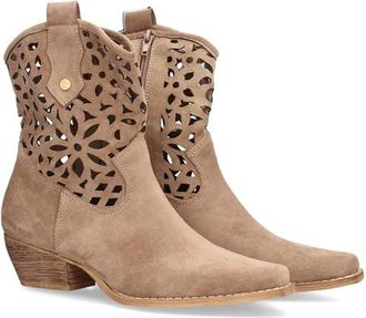 Shoes & Blues Bottine cowboy pour femme, design ajour&eacute; dans les cheveux blancs, touche artisanale et distinctive. Talon bas et semelle flexible. D&eacute;coupe avec transp