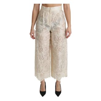 Dolce & Gabbana Femme, Pantalons, Blanc, Taille: 40 FR Elegant High Waist Palazzo Cropped Pants