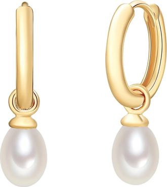 Valero Pearls Ohrringe - Sterling Silber Perlen-Creolen S&uuml;&szlig;wasser-Zuchtperl - Gr. unisize - in Gold - f&uuml;r Damen