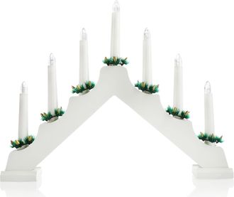 Com-Four LED Schwibbogen als Weihnachtsbeleuchtung - Kerzenbrücke mit 7 LEDs - Lichterbogen Pyramide aus Holz - Fensterleuchter mit Timer-Funktion (01 Stück - 