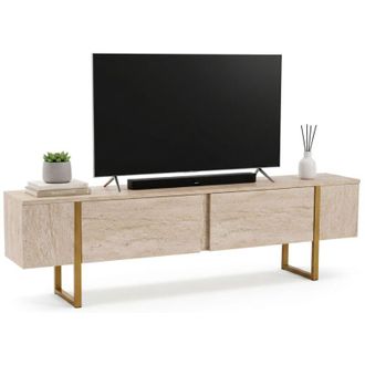 Dmora Dmora - Fernsehschrank Lilith, St&auml;nder f&uuml;r Wohnzimmerfernseher, Niedriges Wohnzimmer-Sideboard, TV-St&auml;nderbasis, 180x30 h50 cm, Beige und Gold