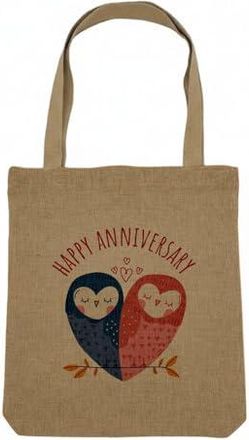Fabulous Sac Shopping Tote Bag Aspect Lin - Owl Anniversary Anniversaire de Mariage Celebration Id&eacute;e Cadeau Couple Mariage - Sac de Courses Toile Epaisse 360g 