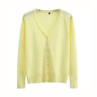 Generic Cardigan dhiver d&eacute;contract&eacute; en tricot &agrave; manches longues et col en V pour femme, Jaune, 3XL