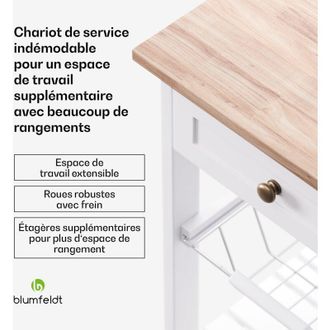 Blumfeldt Blumfeldt chariot de cuisine extensible 50 x 37 - 54 x 86,5 cm, meuble de rangement avec 1 tiroir, dessus extensible, roulettes avec freins, parfait
