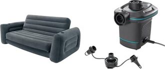 Intex Schlafcouch 66552, Hellgrau, Größe 203 x 231 x 66 cm & Volt Quick-Fill Ac Electric Pump 68605 Schwarz