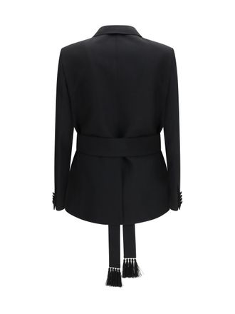 Valentino Mens Double-Breasted Virgin Wool Blazer With Belt Nero Outer: Fleece Ovis Aries Blazers E Vests