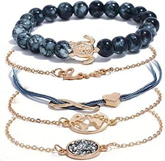 Generic Bracelet Bracelet Ensemble Multi-Couche Ouvert Charmant 18CM Empilable Wrap Diamant R&eacute;glable pour Femmes-Filles-Cadeau-5PCS Accessoires De ModeDurabil