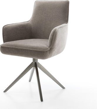 DELIFE Drehstuhl Heira-Flex mit Armlehnen Strukturstoff Soft Taupe Kreuzgestell breit Graphit 360&deg; drehbar Wippfunktion Taschenfederkern, Esszimmerst&uuml;hle
