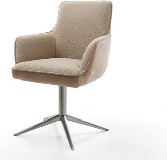 DELIFE Drehstuhl Heira-Flex mit Armlehnen Materialmix Schlamm Fußkreuz Graphit 360° drehbar Wippfunktion Taschenfederkern, Esszimmerstühle