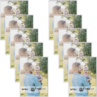 Woltu Bilderrahmen A3 29,7x42 cm, 10 Set, Fotorahmen Silber, Aluminium, mit Passepartout, zum vertikalen oder horizontalen Aufh&auml;ngen/Aufstellen, f&uuml;r Fotos, 