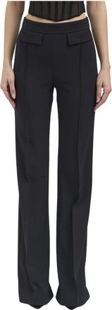 Elisabetta Franchi Femme, Pantalons, Noir, Taille: 38 FR Pantalon &Eacute;vas&eacute; Stretch Double Cr&ecirc;pe avec Logo Brod&eacute;