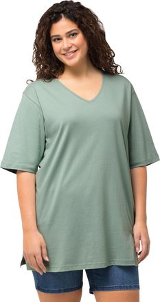 Ulla Popken Damen große Größen Übergrößen Plus Size T-Shirt, Basic, Relaxed Fit, V-Ausschnitt, Halbarm helles moosgrün 50+ 515283182-50+