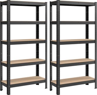 Songmics Schwerlastregal, 2er Set, Kellerregal, Lagerregal, 30 x 75 x 150 cm, Regal mit Stahlgestell, bis 650 kg belastbar, 5 verstellbare Ablagen, schwarz GLR