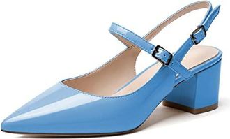 elashe Femme Escarpins Bout Pointu Talon Bloc Bride Cheville Pumps Petit Talon Mary Jane Chaussure Bleu EU38