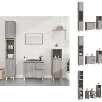 vidaXL 3-tlg. Badm&ouml;bel-Set Grau Sonoma Holzwerkstoff - Badm&ouml;bel-Set - Badezimmerm&ouml;bel - Waschtischunterschrank - Standregal - Grau Sonoma