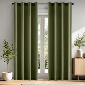 Miulee Voile Gardinen mit &ouml;sen Vorh&auml;nge Halbtransparent Stores Vorhang Transparente &ouml;senschal Wohnzimmer Schlaufenschal 2er Set 140x225cm Olivgr&uuml;n
