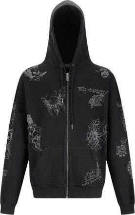 Ed Hardy Homme, Sweatshirts et sweats &agrave; capuche, Noir, Taille: S Tattoo Club Zip Thru Sweat &agrave; capuche