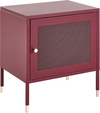 Beliani Nachttisch Metall rot mit Gittertür rechteckig 45 x 35 x 51 cm Industrie Ossett