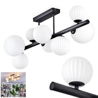 HOFSTEIN Deckenleuchte Chehalis, 8-flammige Deckenlampe aus Metall/Milchglas/Riffelglas in Schwarz/Wei&szlig;, Leuchte im Vintage-Design (Schirme &Oslash; 10; 12; 15 cm), G