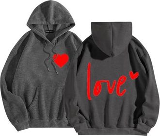 Generic 2026 Sweat &agrave; capuche &agrave; manches longues pour la Saint-Valentin et la Saint-Valentin pour femme Imprim&eacute; lettre l&eacute;g&egrave;re ample, gris fonc&eacute;, XXL