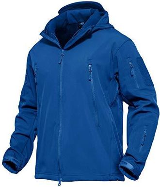 KEFITEVD Vestes Tactiques Soft Shell pour Hommes Veste Chasse Chaude Imperméable Polaire Imperméable Pêche,Bleu Marine,2XL