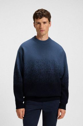 HUGO BOSS Jacquardpullover Kalbrush Rundhalsausschnitt, Relaxed Fit, Jacquard-Strick mit Farbverlauf