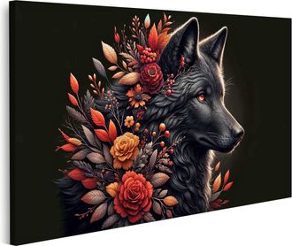 Islandburner Bild auf Leinwand Mystischer Wolf verziert mit Herbstlaub Bilder Wandbilder Poster