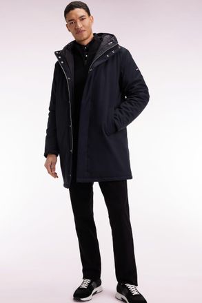 Eden Park Parka Longue 2-en-1 En Nylon Noir &Agrave; Capuche Int&eacute;gr&eacute;e