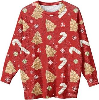 Generic Sweatshirts pour hommes pulls pour hommes peinture hiver Noël imprimé épais sans capuche tricot pull à manches longues sweat-shirt décontracté, Rouge,