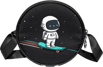 Generic Sac &agrave; bandouli&egrave;re rond rond pour femme, petit sac &agrave; bandouli&egrave;re mignon astronaute avec fermeture &eacute;clair et bretelles r&eacute;glables