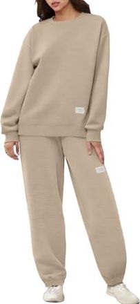 Generico Combinaison compl&egrave;te pour femme, homme, sport, 2 pi&egrave;ces, couleur unie, col rond minimaliste, &eacute;l&eacute;gant, d&eacute;contract&eacute;, l&eacute;ger, incurv&eacute;, sans capuche, panta