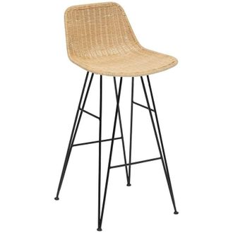 Atmosphera Chaise Tabouret de bar en Rotin naturel et Pieds en acier Noir Atmosphera