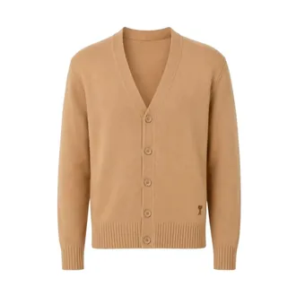 Ami Homme, Pulls, Beige, Taille: M Cardigan en cachemire &agrave; col rond avec Ami de Coeur